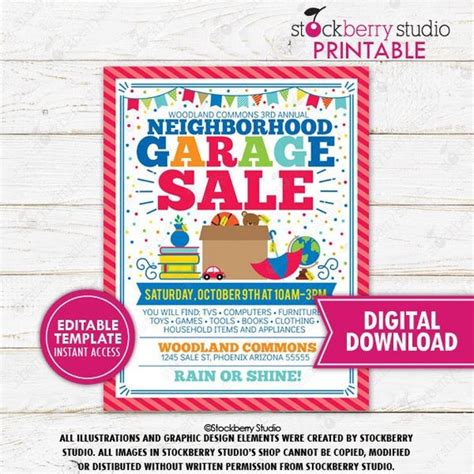 Garage Sale Flyer Printable Yard Sale Neighborhood Rummage Etsy