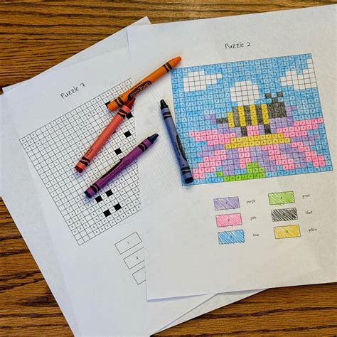 Set 2 Hidden Picture Coloring Page Mystery Pixel Art Activity Etsy