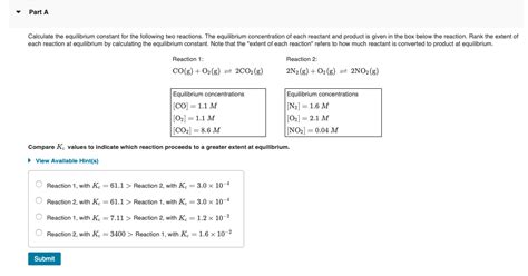 Solved Part A Calculate The Equilibrium Constant For The
