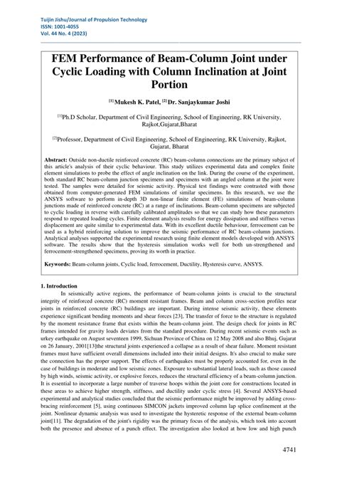 pdf fem performance of beam column joint under cyclic loading with