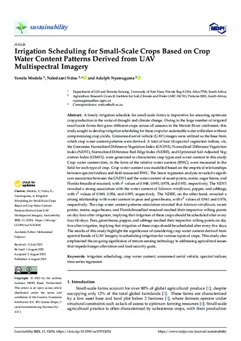 Pdf Irrigation Scheduling For Small Scale Crops Based On Crop Water Content Patterns Derived