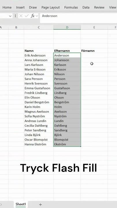 Excel Flash Fill Exceltips Learnontiktok Productivityhacks Produktivitet Excel Utbildning