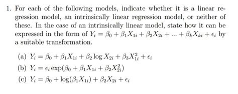 solved 1 for each of the following models indicate whether