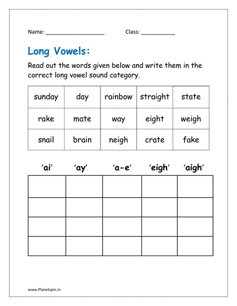 Long Vowel Sounds Worksheets Pdf For Kindergarten