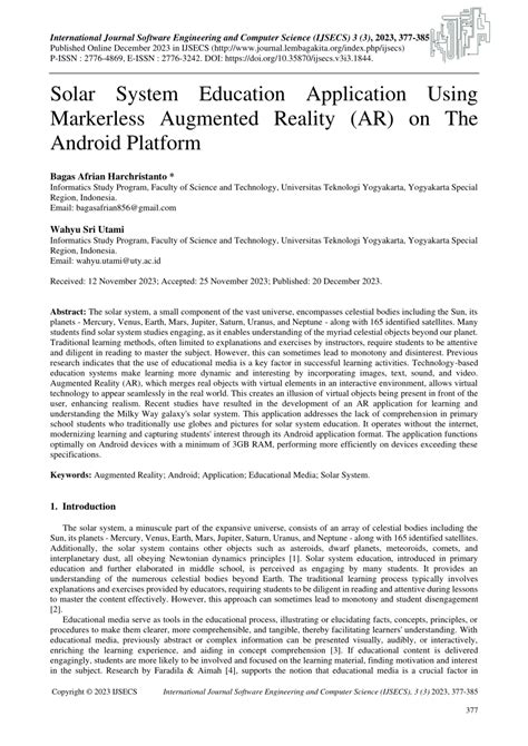Pdf Solar System Education Application Using Markerless Augmented Reality Ar On The Android