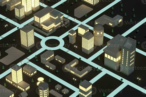 Downtown Building At Night Simulation City 3d Rendering 27862825