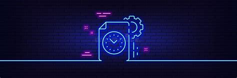Project Deadline Line Icon Time Management Sign File With Gear Neon