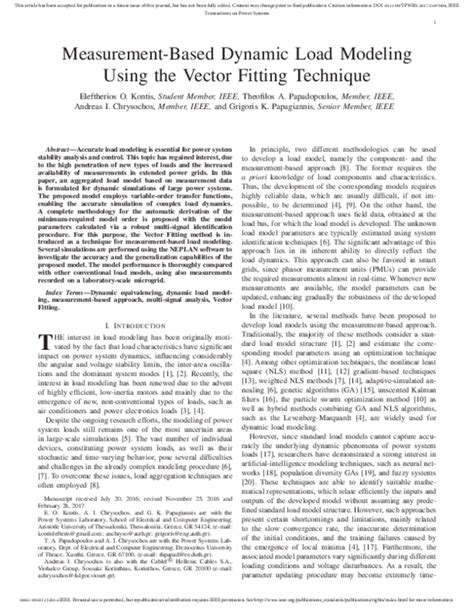 Pdf Measurement Based Dynamic Load Modeling Using The Vector Fitting Technique