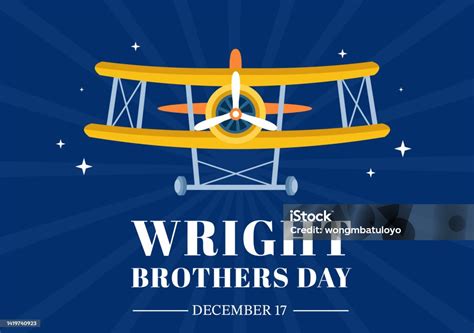 라이트 브라더스 데이 12 월 17th 템플릿 손으로 그린 만화 일러스트 기계적으로 추진 된 비행기에서 첫 번째 성공적인 비행의 일러스트 레이 션 낮에 대한 스톡 벡터 아트