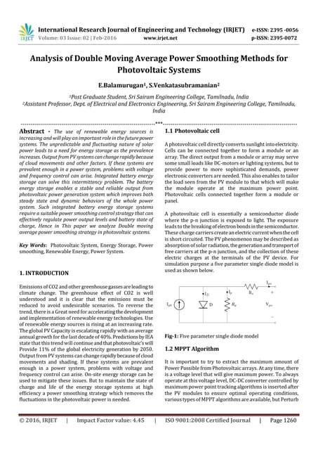Analysis Of Double Moving Average Power Smoothing Methods For Photovoltaic Systems Pdf