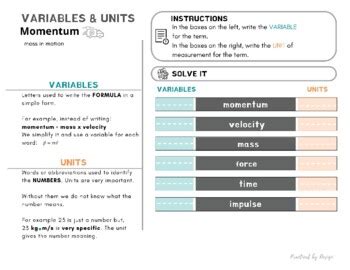 Physics Variables Units Handout For Momentum By It S Physics Basically