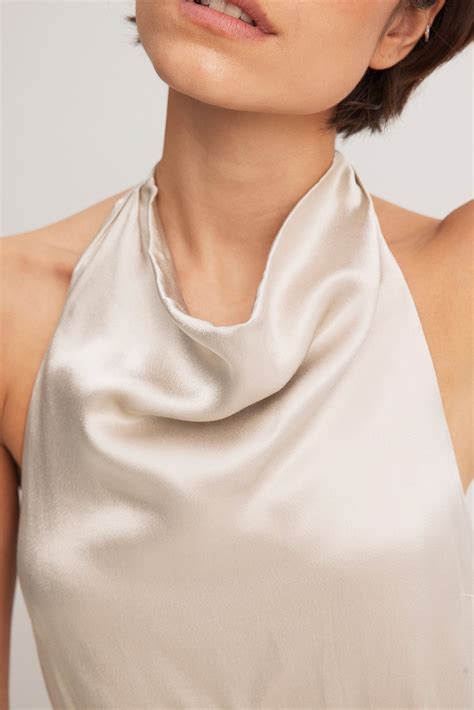 Satin Halter Neck Maxi Dress Beige Na Kd