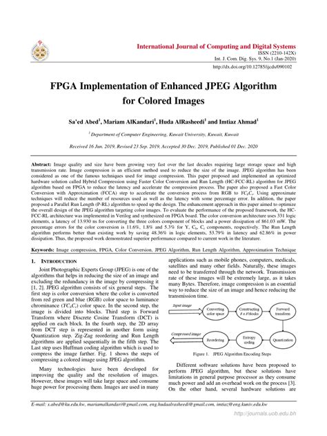 Pdf Fpga Implementation Of Enhanced Jpeg Algorithm For Colored Images