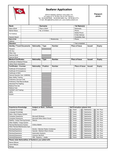 Poland Seafarer Application Form Dohle Maning Agency Fill Out Sign