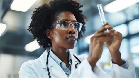 Premium Photo Thoughtful Female Scientist Wearing Lab Coat And Safety