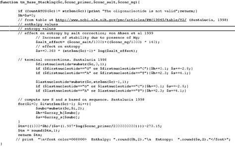 4 Melting Temperature Calculation Algorithm Adopted Form Biophp 4 Melting Temperature Calculation Algorithm Adopted Form Biophp