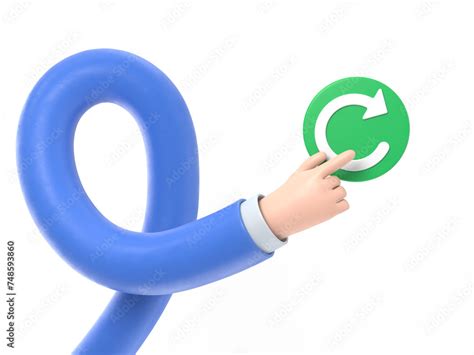 Reboot Concept Restarting Technology Hand To Push Big Red Button 3d Illustration Flat Design