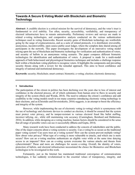 PDF Towards A Secure E Voting Model With Blockchain And Biometric Technology