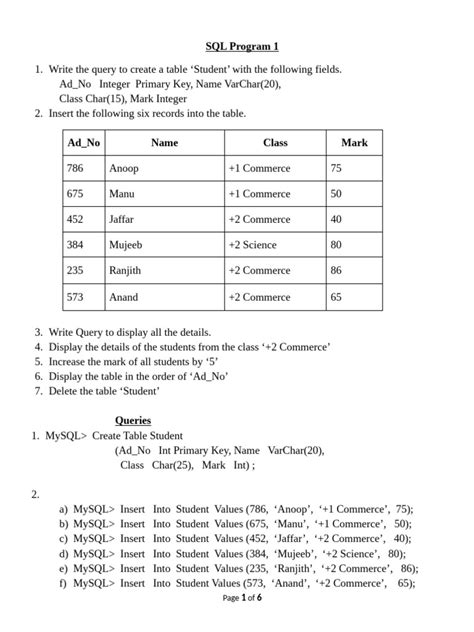 Sql Table Creation And Queries Guide Pdf Computer Data Data Model