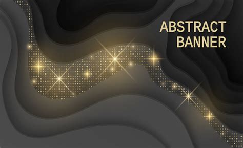 컷 아웃 종이 레이어와 황금 빛나는 하프 톤 패턴 추상 사실적인 물결 모양 레이어와 황금 반짝이 와 질감 검은 배경 3d 지형