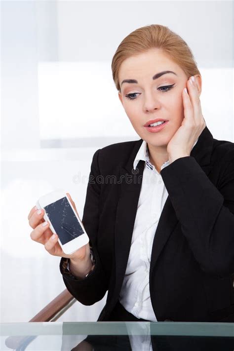 Businesswoman Holding Smartphone With Cracked Screen Stock Photo Image Of Adult Female 47179244