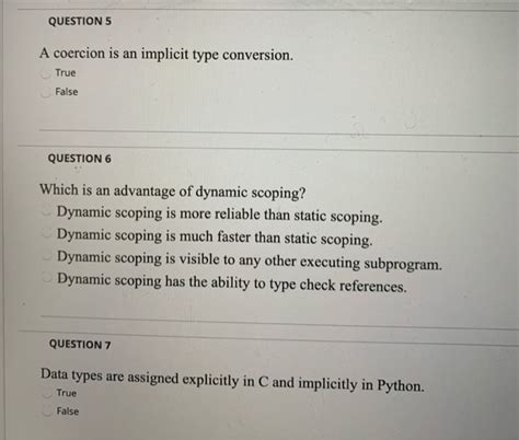 Solved Question 5 A Coercion Is An Implicit Type Conversion