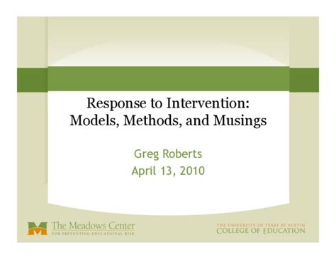 Response To Intervention Models Methods And Musings The Meadows Center