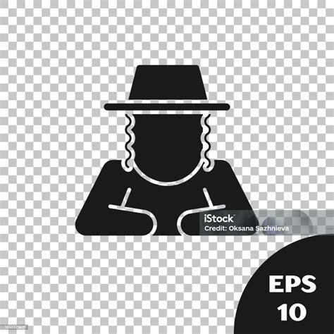 투명 한 배경에 고립 된 사이드 락 아이콘 블랙 정교회 유대인 모자 전통적인 옷을 입은 유태인 남성들 유대교의 상징 벡터 랍비에 대한 스톡 벡터 아트 및 기타 이미지