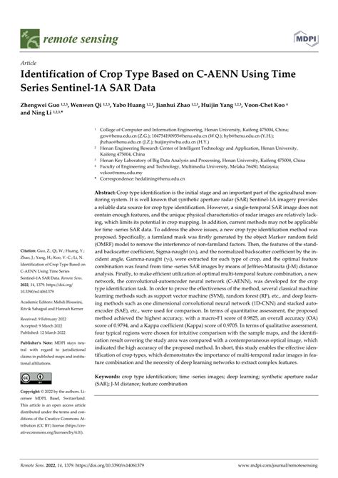 Pdf Identification Of Crop Type Based On C Aenn Using Time Series Sentinel 1a Sar Data