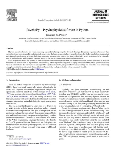 Psychopy Psychophysics Software In Python Pdf Psychophysics