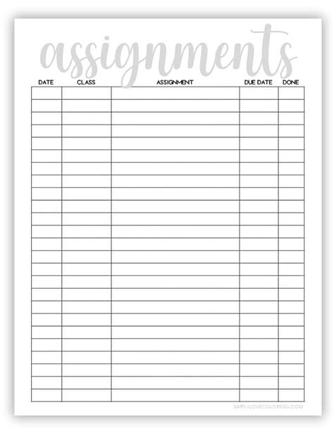 Assignment Trackers Free Pdf Printables Simply Love Coloring