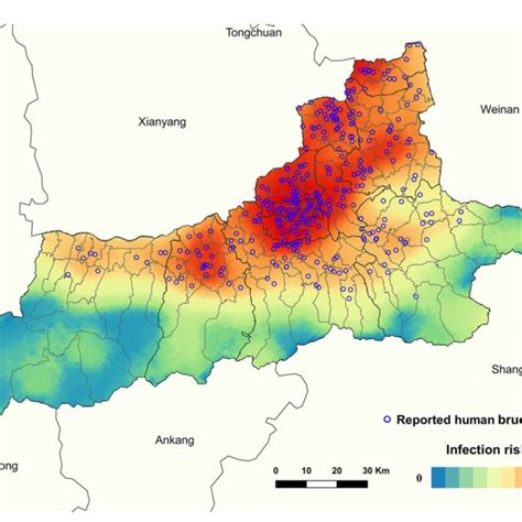 Figure Predicted Risk Map Of Human Brucellosis In Xian The Map Was