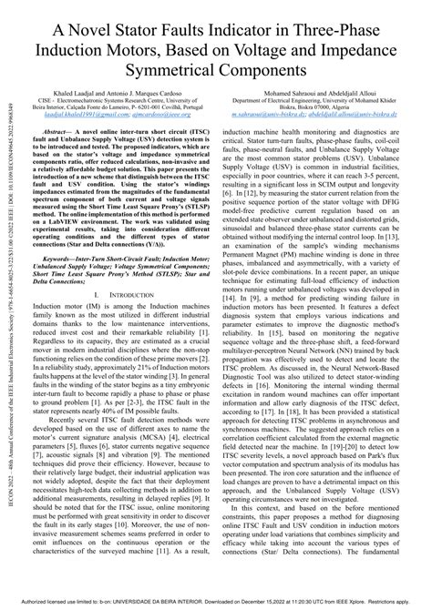 Pdf A Novel Stator Faults Indicator In Three Phase Induction Motors