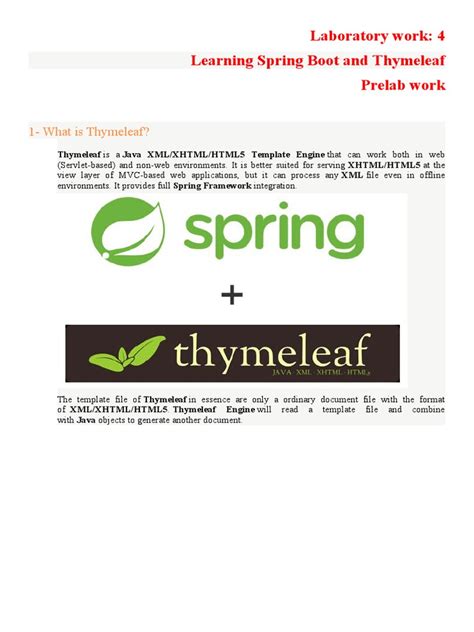 Laboratory Work 4 Learning Spring Boot And Thymeleaf Prelab Work Pdf Spring Framework Xhtml