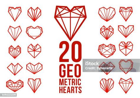 다이아몬드와 보석 패싯 하트 벡터 아이콘 또는 로고 세트 낮은 폴리 다각형 하트 보석 기호 개념 기하학적 한숨의 컬렉션 하트 모양에 대한 스톡 벡터 아트 및 기타 이미지