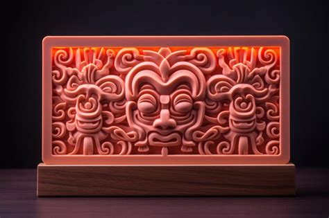 Premium Photo A Carved Red Rectangular Object With A Red Light
