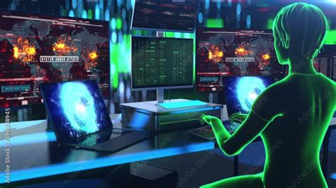 Hacking Visualization Digital World Female Avatar Breaching Computer
