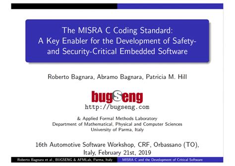 The MISRA C Coding Rules Standard Automotive Spin Italia