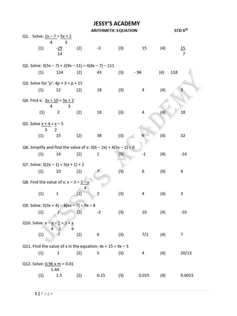 Arithmethic Equation Std 6th Pdf Length Physical Quantities