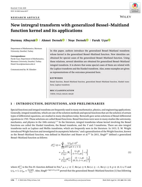Pdf New Intregral Transform With Generalized Bessel Maitland Function