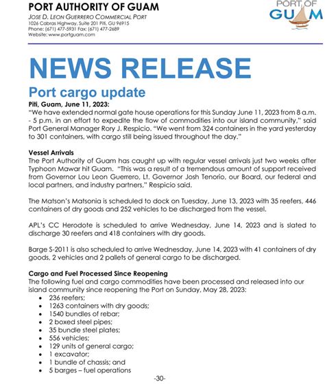 Port Cargo Update Port Authority Of Guam