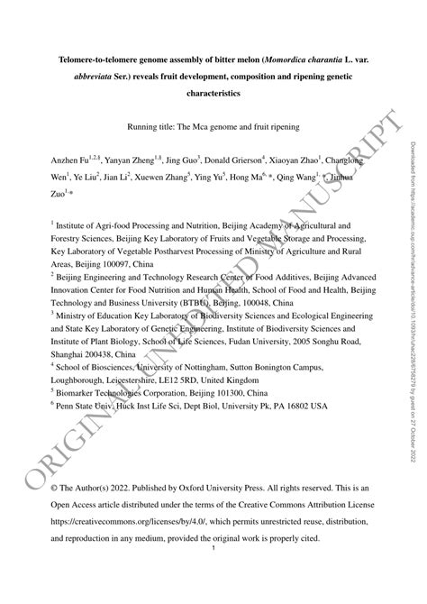 Pdf Telomere To Telomere Genome Assembly Of Bitter Melon Momordica