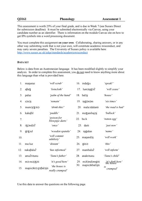 Phonology Assessment 1 It Must Be Submitted Electronically Via Canvas