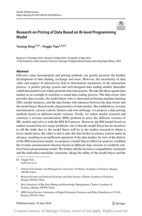 Research On Pricing Of Data Based On Bi Level Programming Model