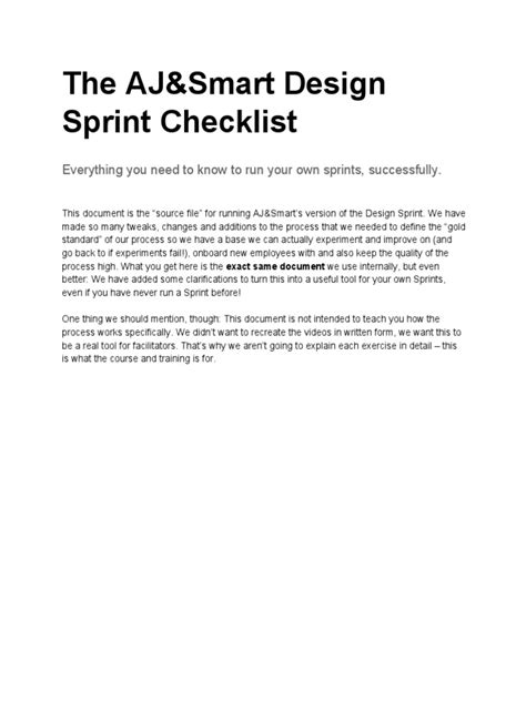 Ajandsmart Design Sprint Checklist Pdf