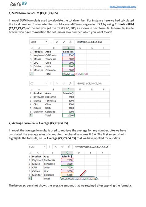 Excel Formulas Interview Questions 1 Sum Formula Sum C2c3c4c5