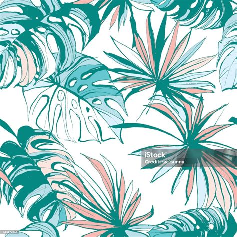 손으로 그린 열 대 야 자 잎 잉크의 완벽 한 패턴입니다 0명에 대한 스톡 벡터 아트 및 기타 이미지 0명 꽃 식물 나무 Istock