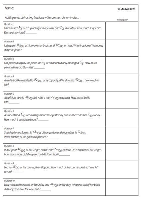 Adding And Subtracting Fractions Common Denominators Problem Solving