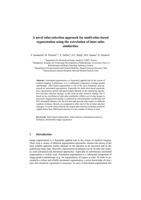 Pdf A Novel Atlas Selection Approach For Multi Atlas Based Segmentation Using The Correlation