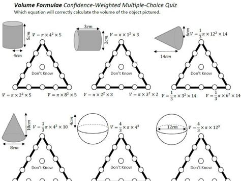 Volume Formulae Confidence Weighted Multiple Choice Quiz Teaching Resources